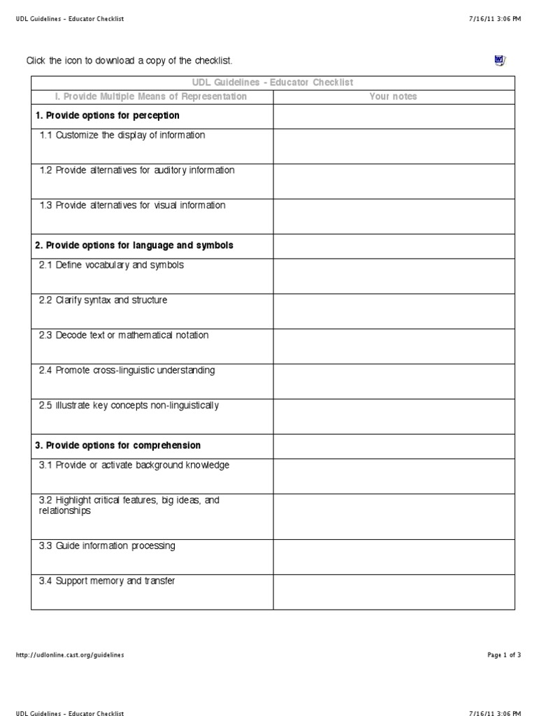 UDL Guidelines - Educator Checklist | PDF