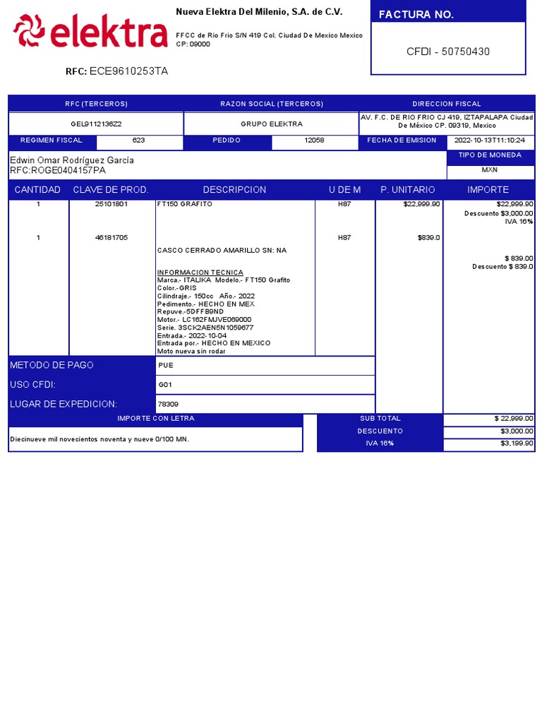 Factura Elektra | PDF