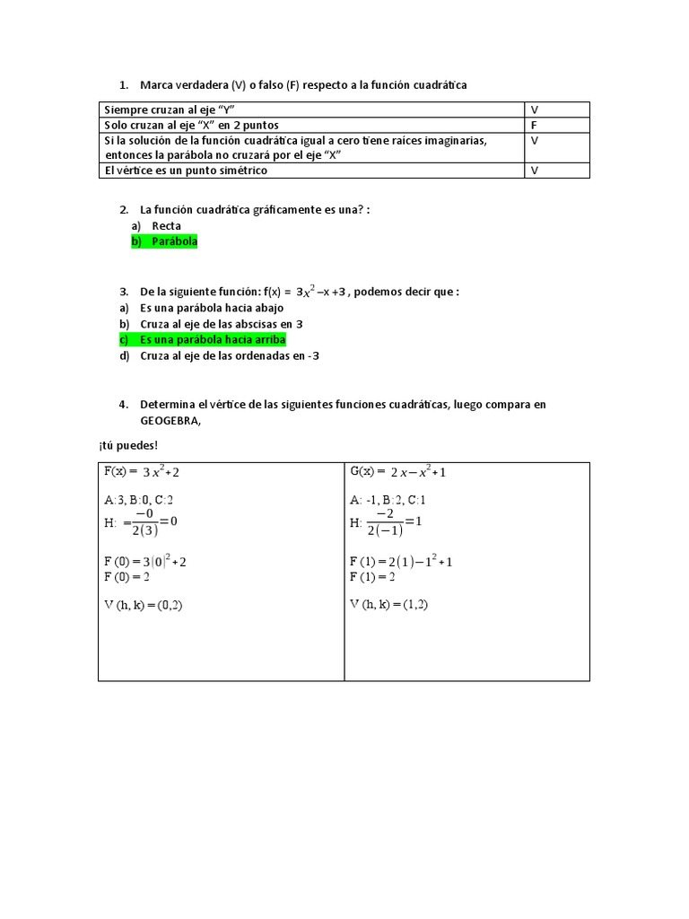 Práctica de Func - Cuadrática - Matemática Aplicada | PDF