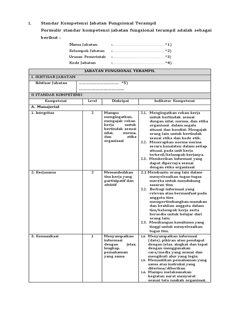 Standar Kompetensi Jabatan Fungsional Terampil | PDF