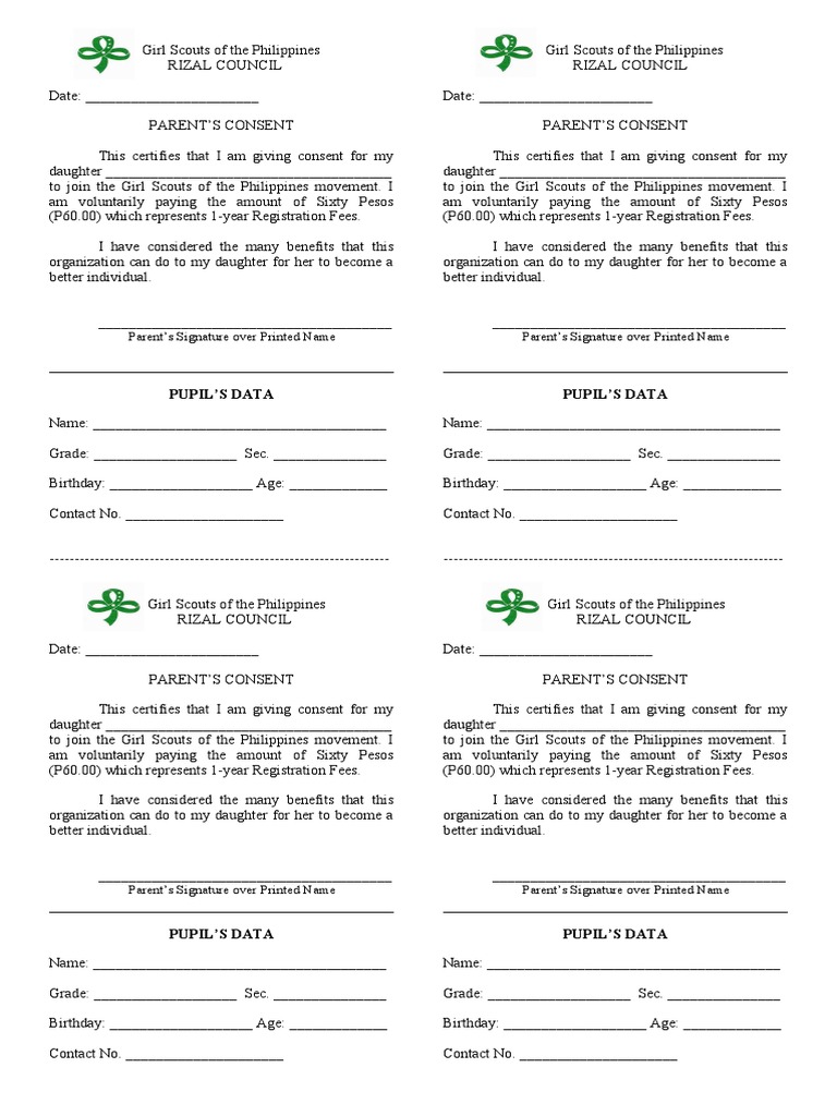 Girl Scouts Parent Consent Form | PDF | Career & Growth | Social Science