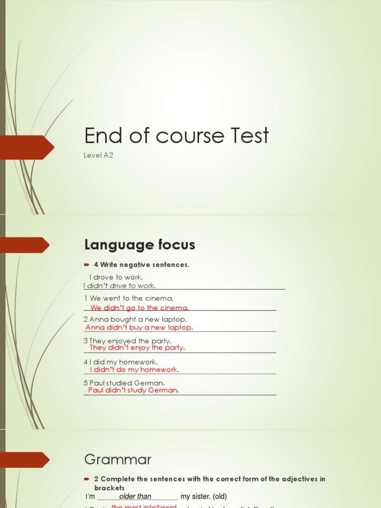 A2 - End of Course Test - With Key | PDF