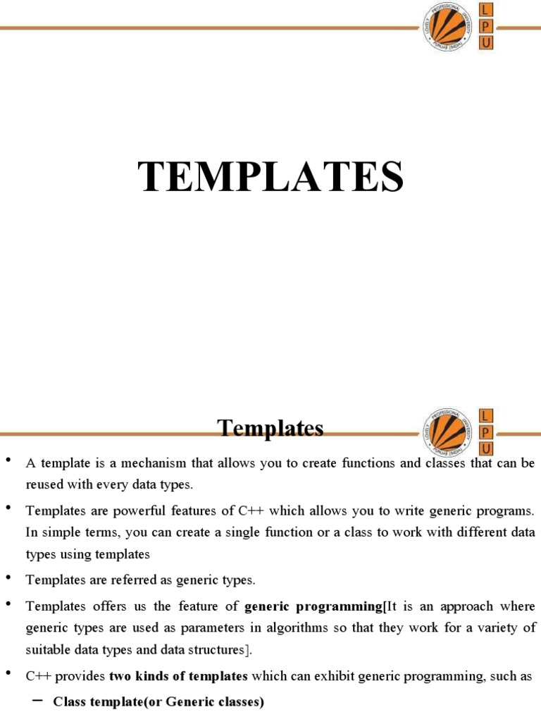 Templates In C Pdf Parameter Computer Programming Subroutine