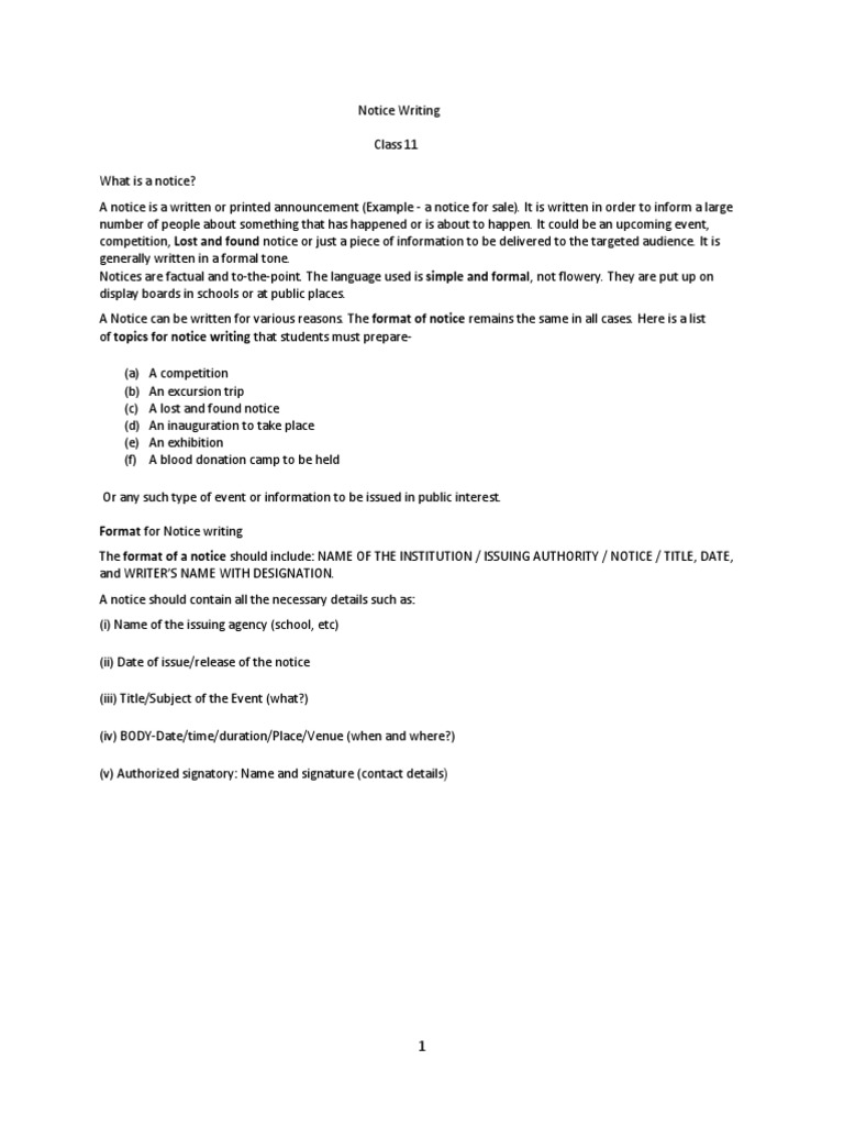 Notice Writing Class 11 PDF Communication