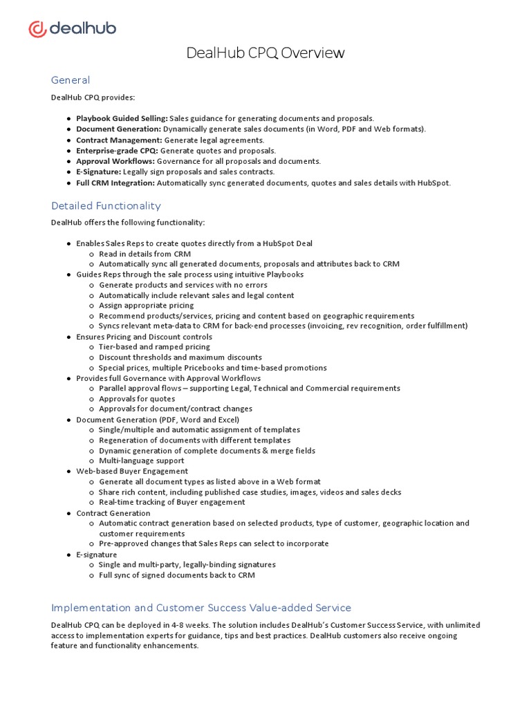 DealHub CPQ Overview - For HubSpot | PDF | Sales | Customer ...