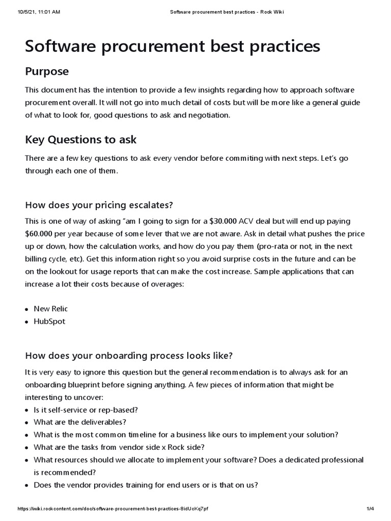 Software Procurement Best Practices - Rock Wiki | PDF | Customer ...