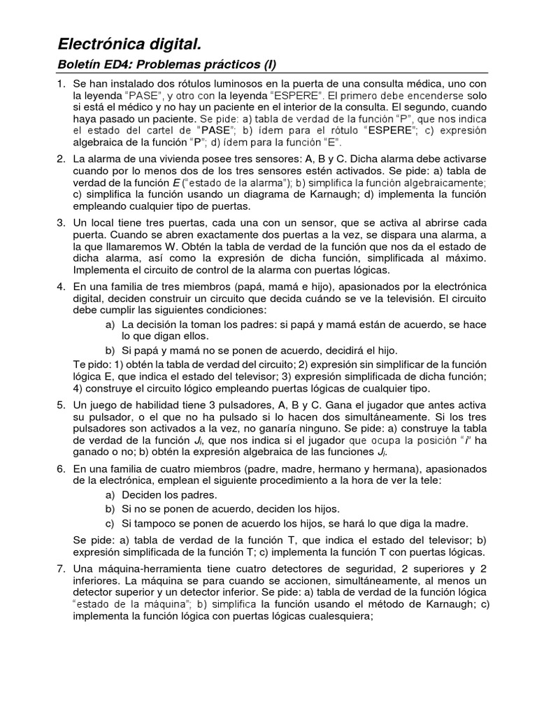 Boletin ED4 - Problemas Practicos (I) | PDF | Puerta lógica | Ingeniería Informática