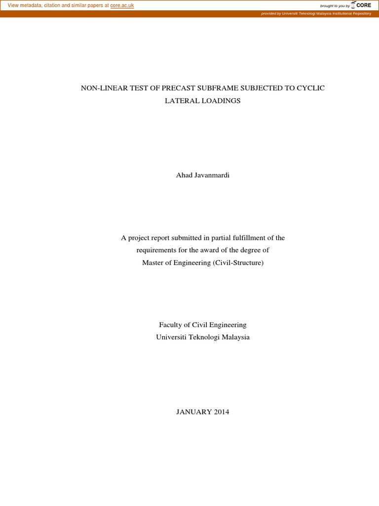 Non-Linear Test of Precast Subframe Subjected To Cyclic Lateral ...