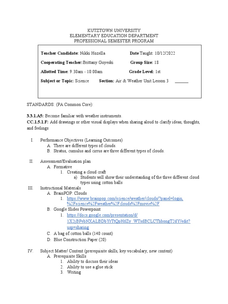 Science Lesson 3 Clouds Weather | PDF | Cloud | Behavior Modification
