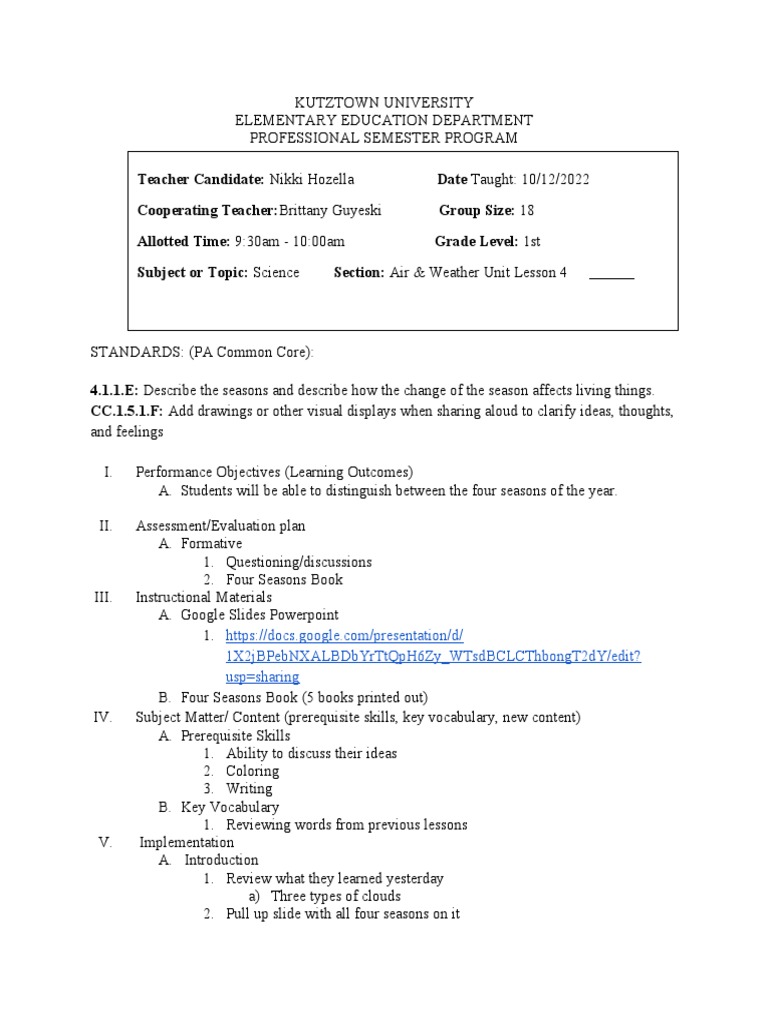 Science Lesson 4 Four Season | Download Free PDF | Weather ...