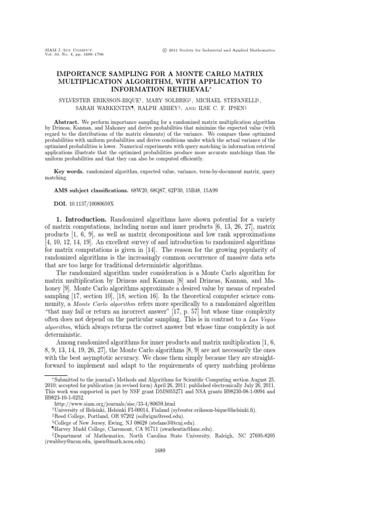 Monte Carlo Pdf Variance Matrix Mathematics