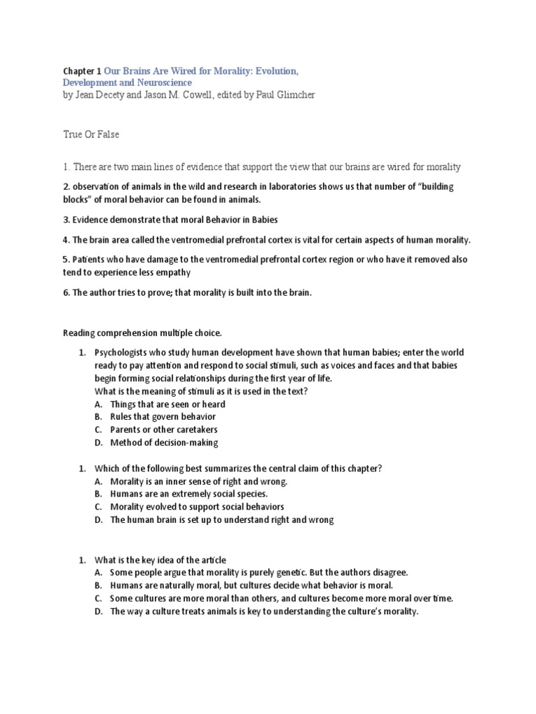 Chapter 1 Our Brains Are Wired For Morality | PDF | Morality ...