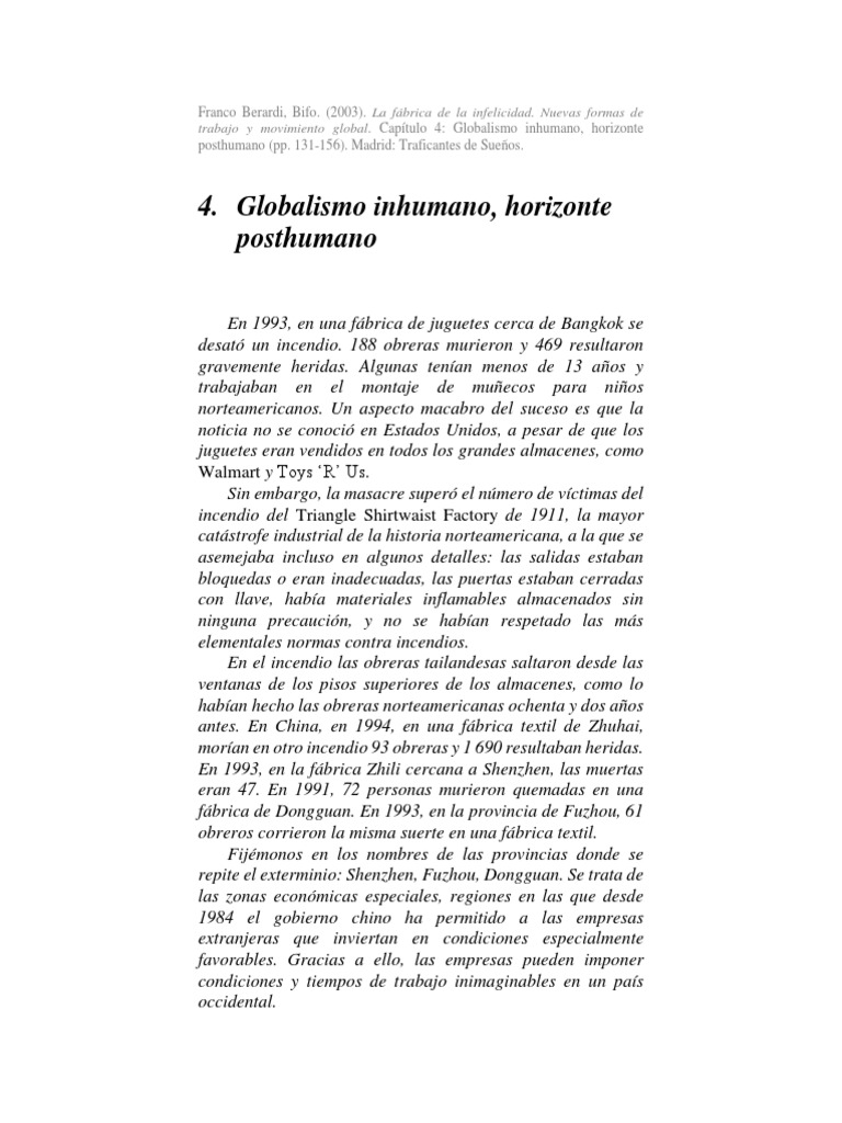 2berardi 2003 La Fabrica de La Infelicidad Cap 4 Globalismo Inhumano Horizonte Posthumano | PDF ...