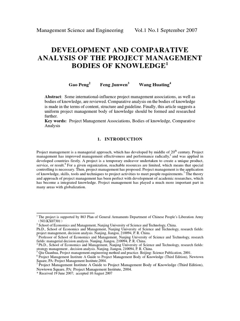 Development and Comparative Analysis of The Project Management Bodies ...