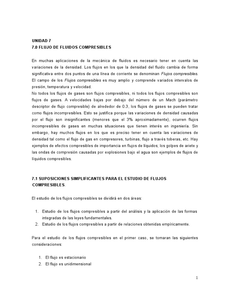 Unidad 7 Flujo Compresible | PDF | Flujo compresible | Gases