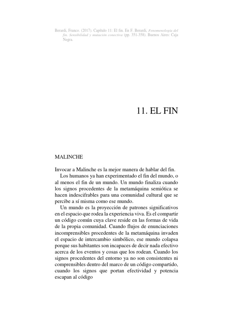 Berardi 2017 Fenomenología Del Fin Capitulo 11 | PDF
