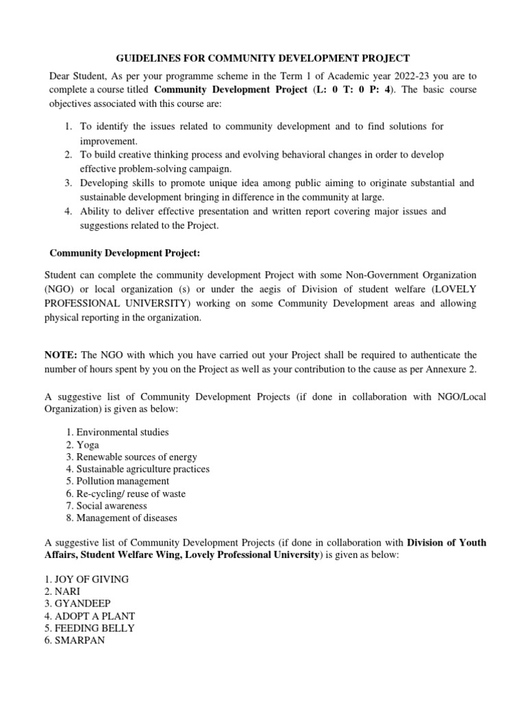 2 - Guidelines For Community Development Project | PDF | Non ...