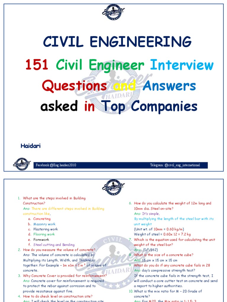 Civil Engineer Interview Q&A Guide | PDF | Concrete | Cement