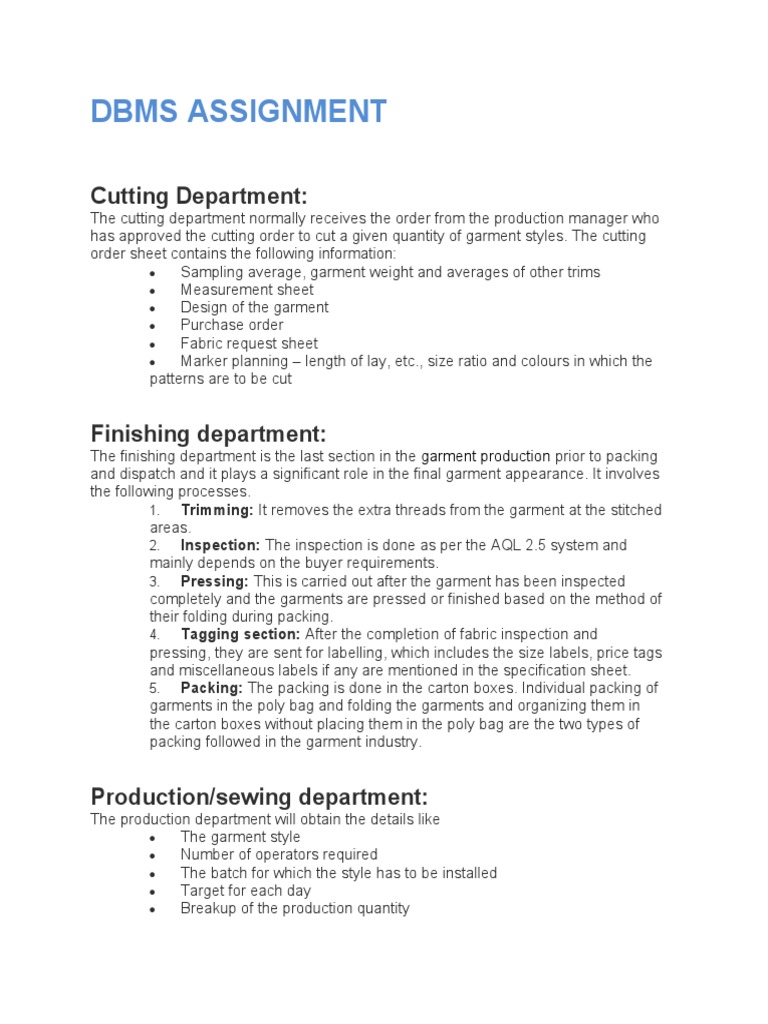 Dbms Assignment Aneesha Pdf Clothing Sewing 