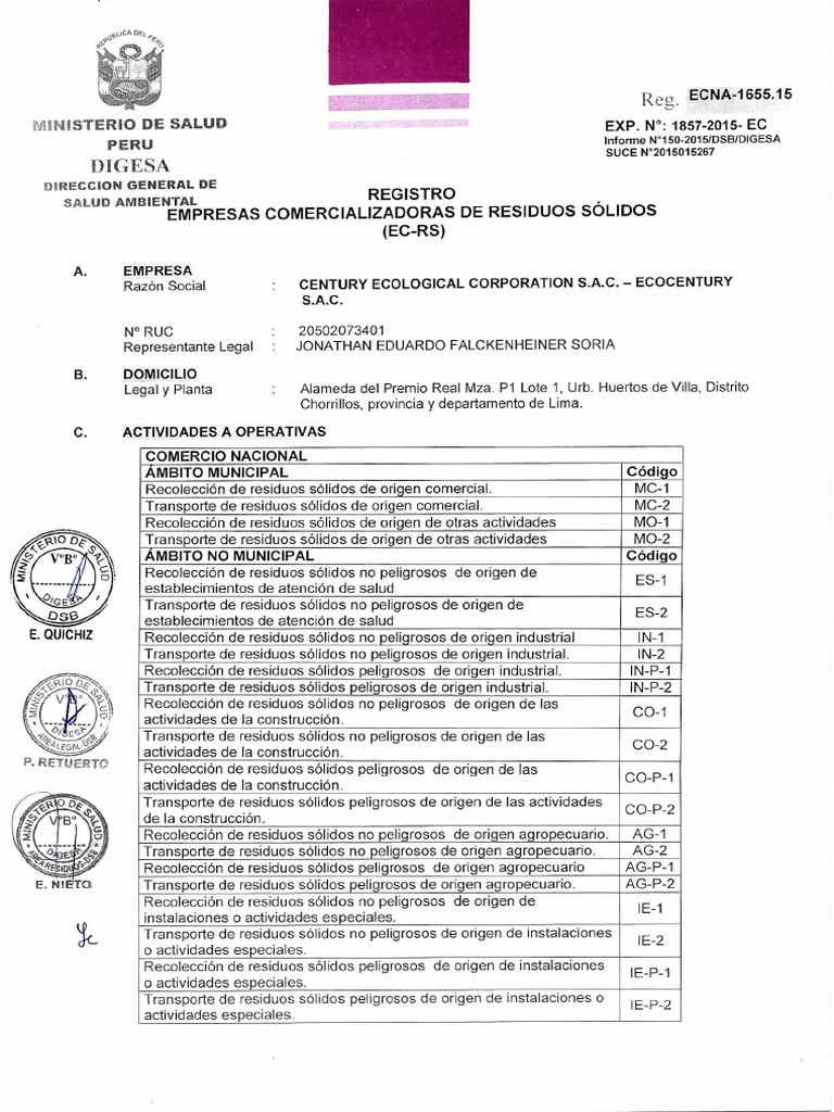 Registro ECNA-1655.15 - Ecocentury | PDF