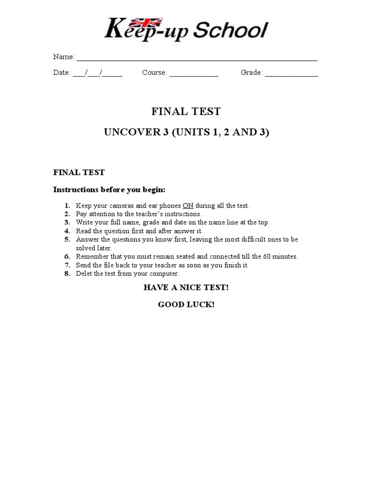 Uncover 3 Units 1, 2 and 3 - Part 1 | PDF