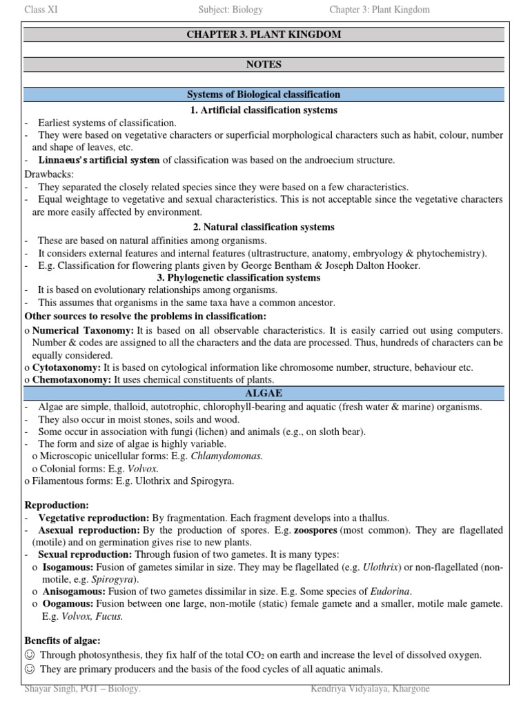 Chapter 3 Plant Kingdom Pdf Spore Plant Morphology