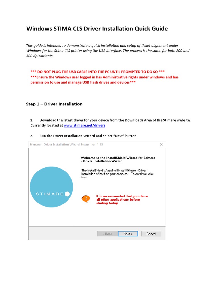 Quick guide to install STIMA CLS driver | PDF | Installation (Computer ...