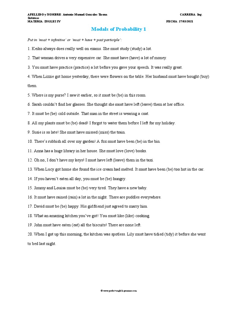 2.3 Modals - of - Probability - 1 Exercises | PDF