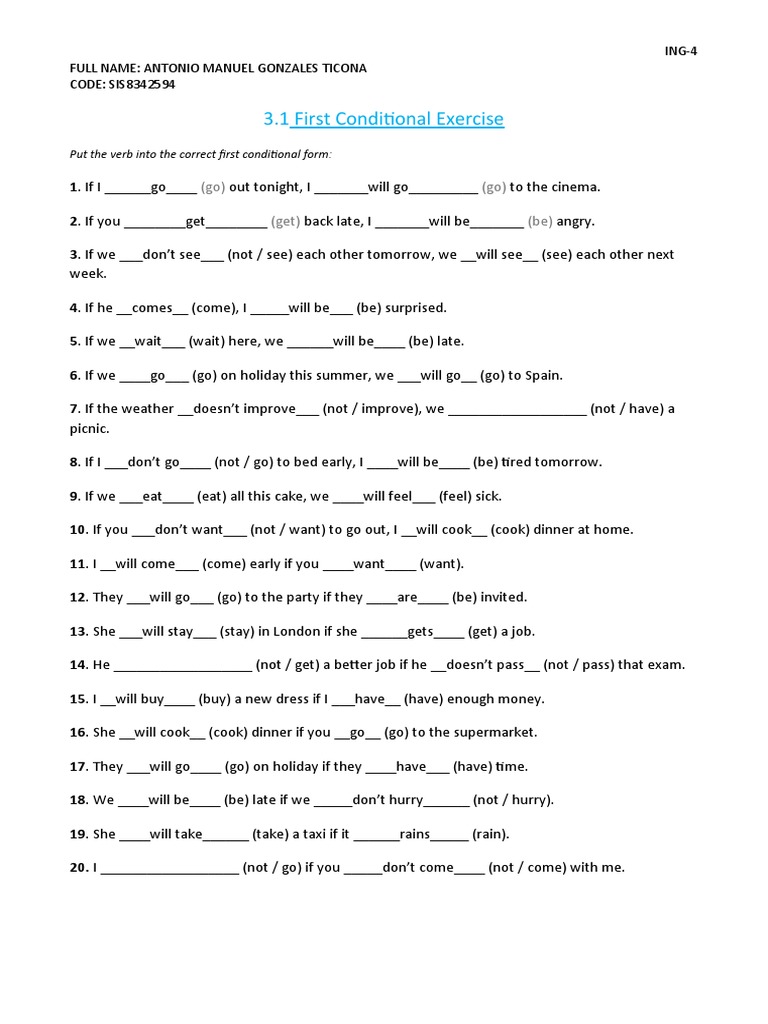 3.1 First Conditional EXERCISES | PDF | Language Arts & Discipline