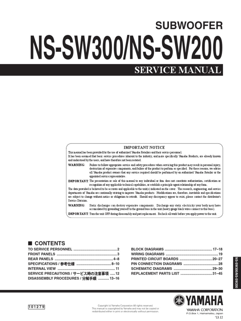 Yamaha ns-sw300 ns-sw200 SM | PDF