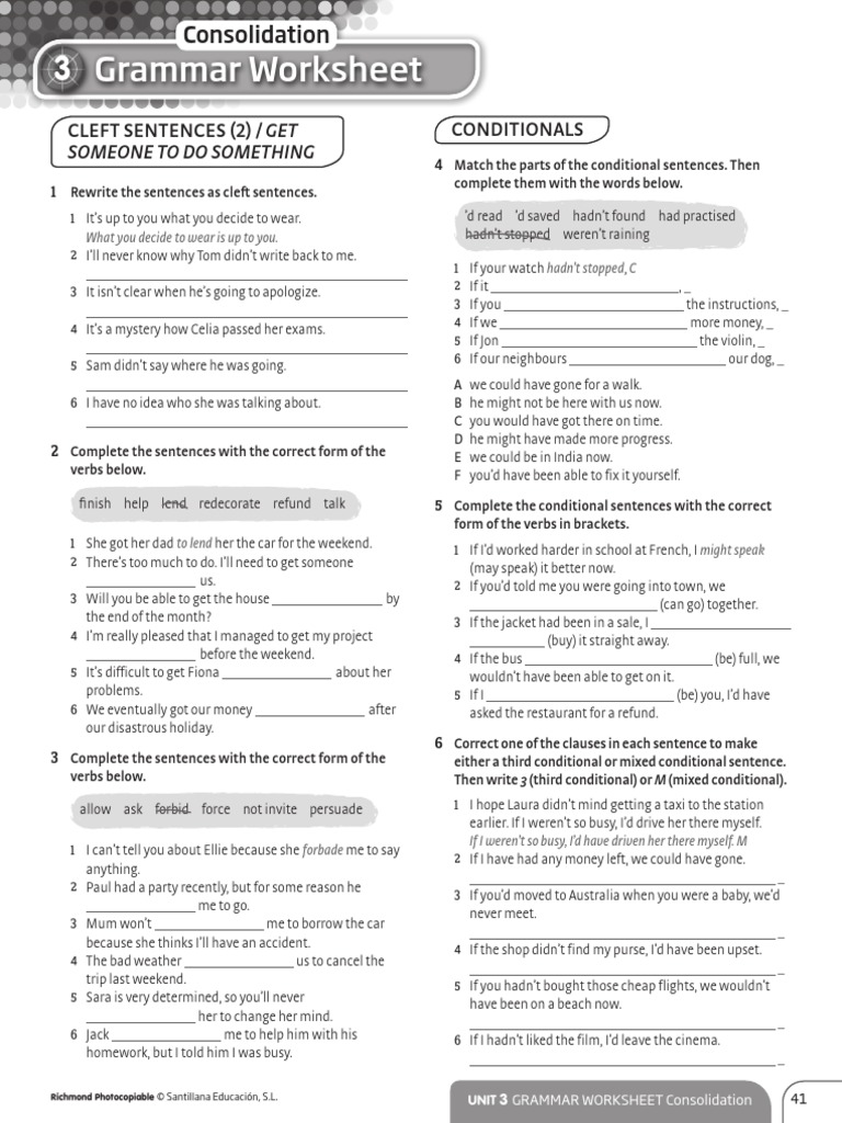 Achievers C1 Grammar Worksheet Consolidation Unit 3 | PDF | Syntax ...