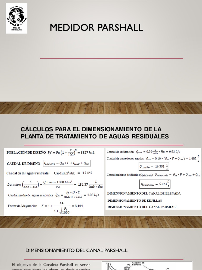 Dimensionamiento Canal Parshall Aguas Residuales | PDF | Tecnología