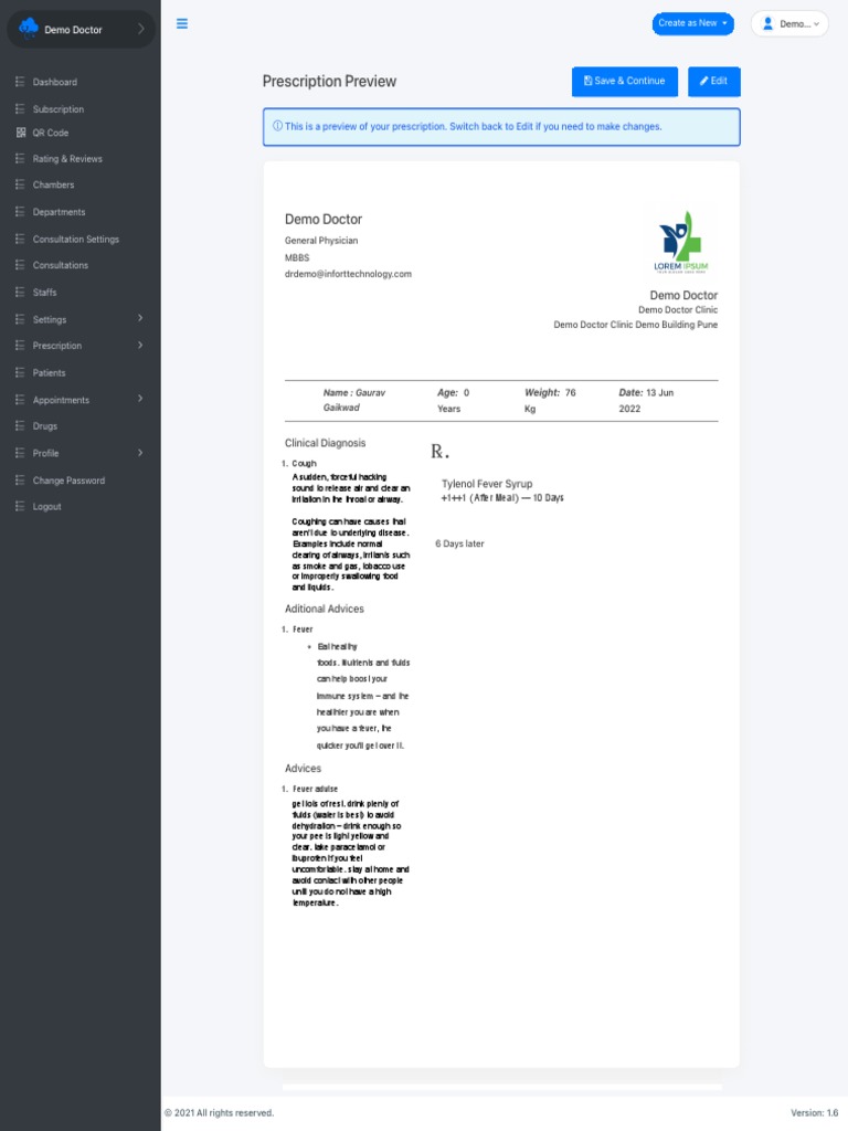Demo Doctor - Edit Prescription | PDF | Fever | Health Care