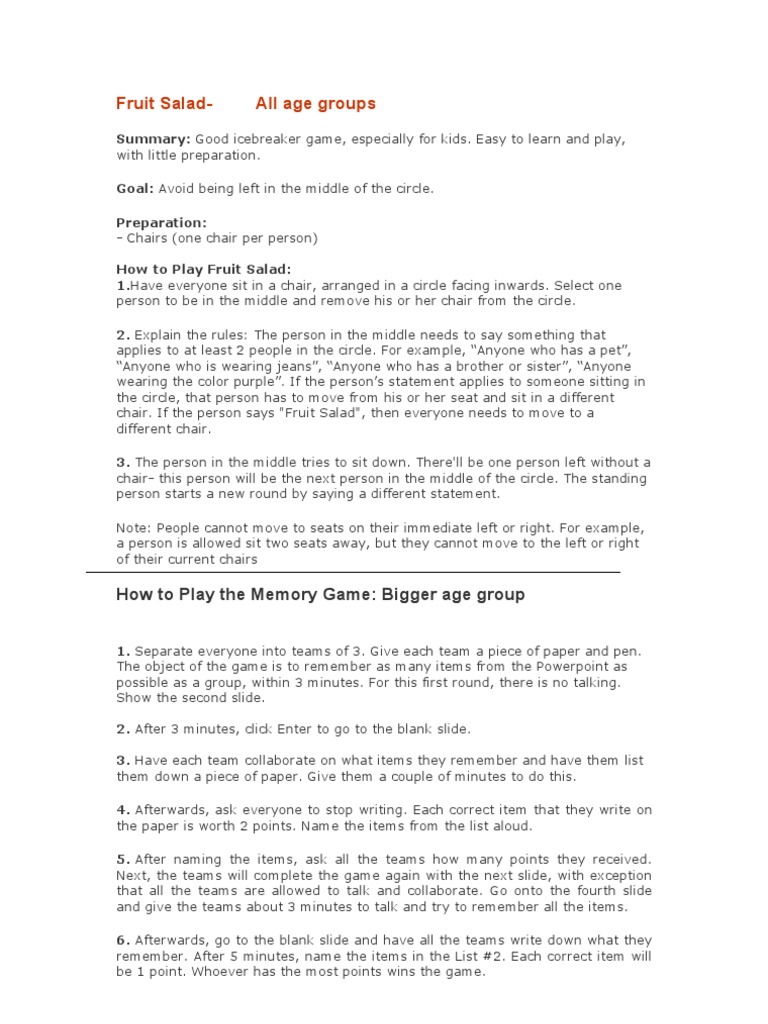 Fruit Salad-All Age Groups: How To Play The Memory Game: Bigger Age ...