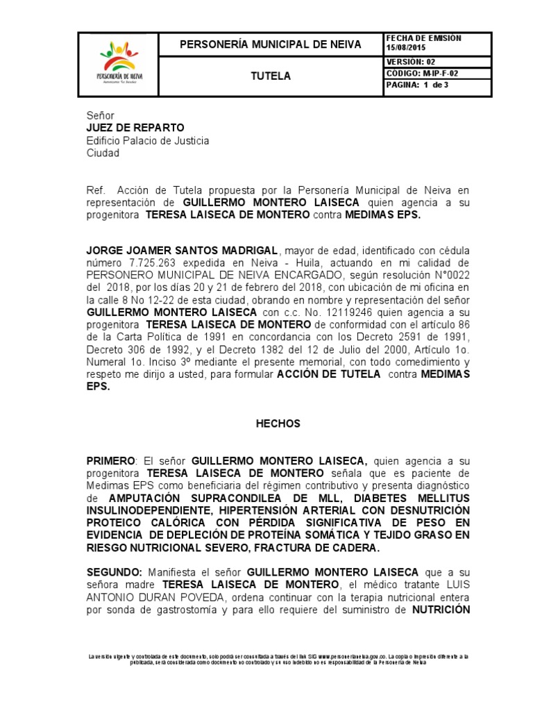 Tutela Guillermo Montero | PDF
