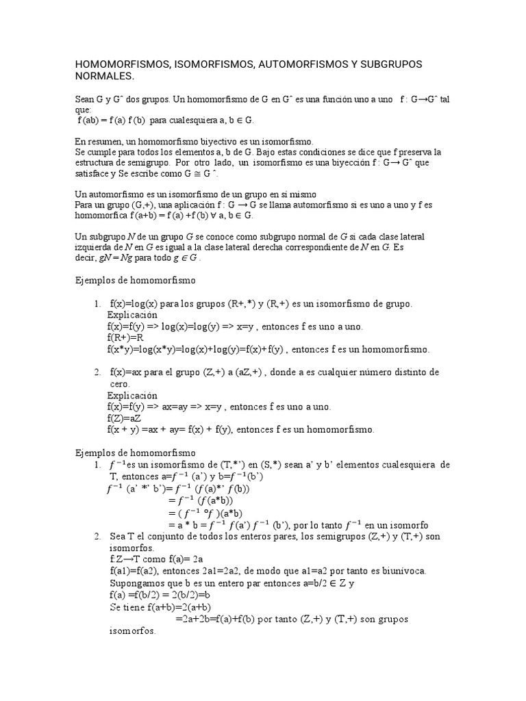 Homomorfismos, Isomorfismos, Automorfismos y Subgrupos Normales. | PDF | Grupo (Matemáticas ...