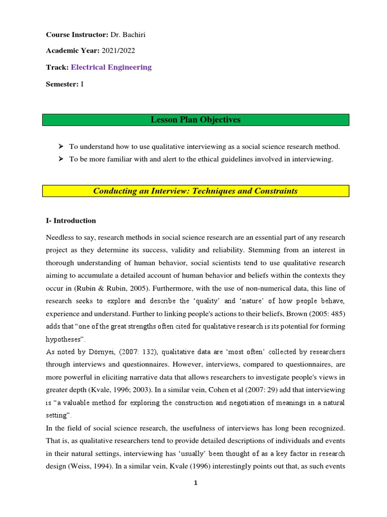 Conducting An Interview Methods And Constraints Pdf Qualitative Research Interview 
