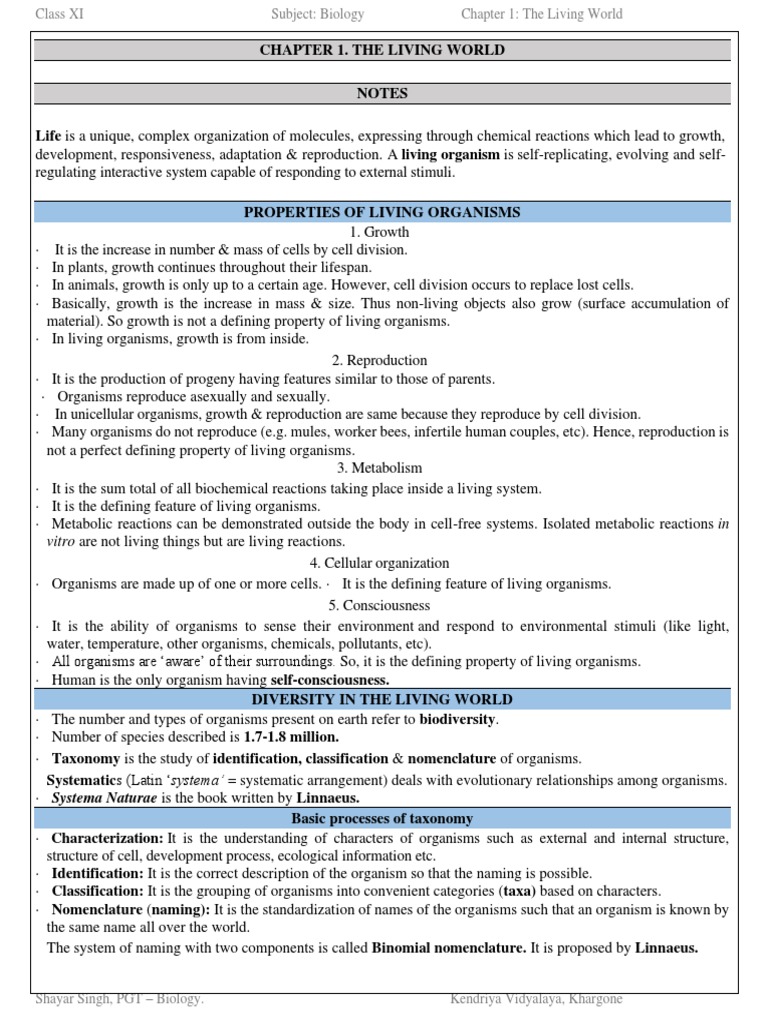 Chapter 1 The Living World 1 | PDF | Species | Taxonomy (Biology)