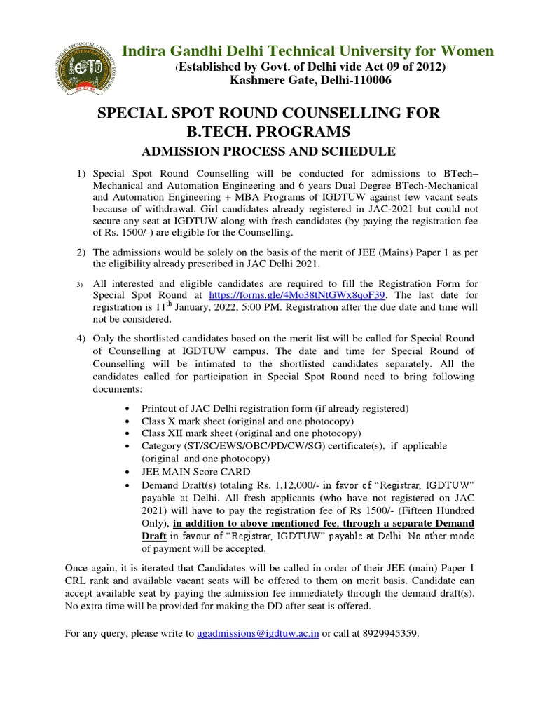 Special Spot Round Process and Schedule BTECH | PDF