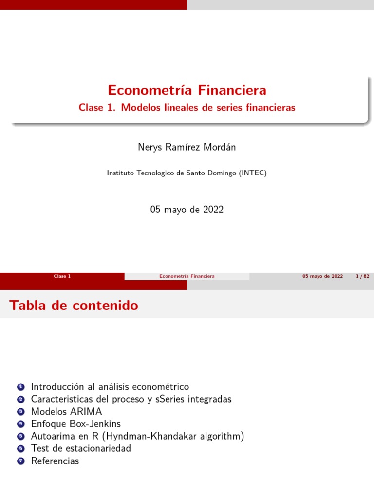 Econometría Financiera: Clase 1. Modelos Lineales de Series Financieras | Descargar gratis PDF ...