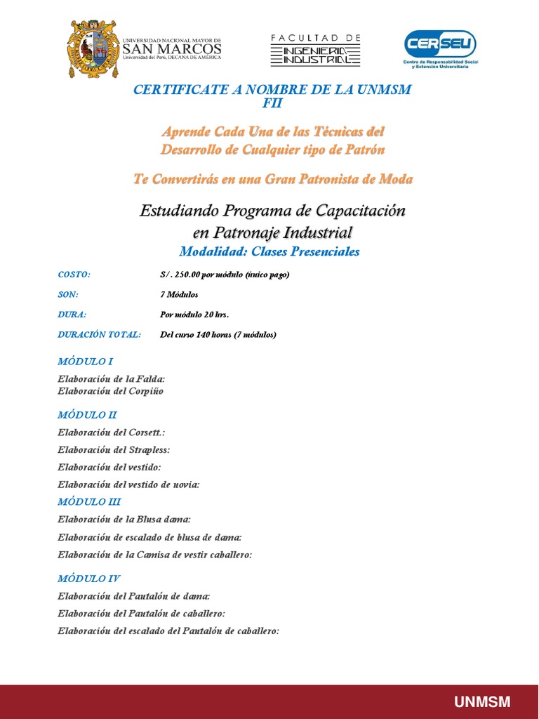 4 Informe de Programa de Capacitación en Patronaje Industrial Presencial PDF 1 | PDF
