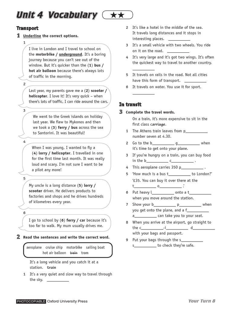 Vocabulary Grammar 2star Unit4 | PDF | Linguistics | Transport