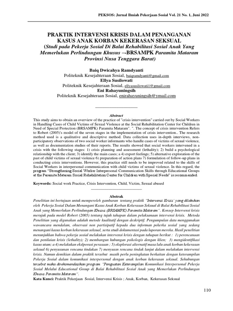 Praktik Intervensi Krisis Dalam Penanganan Kasus Anak Korban Kekerasan Seksual | PDF | Violence ...