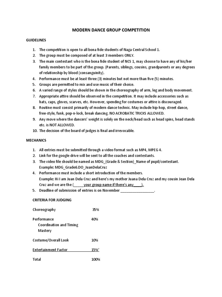 Modern Dance Group Competition | PDF