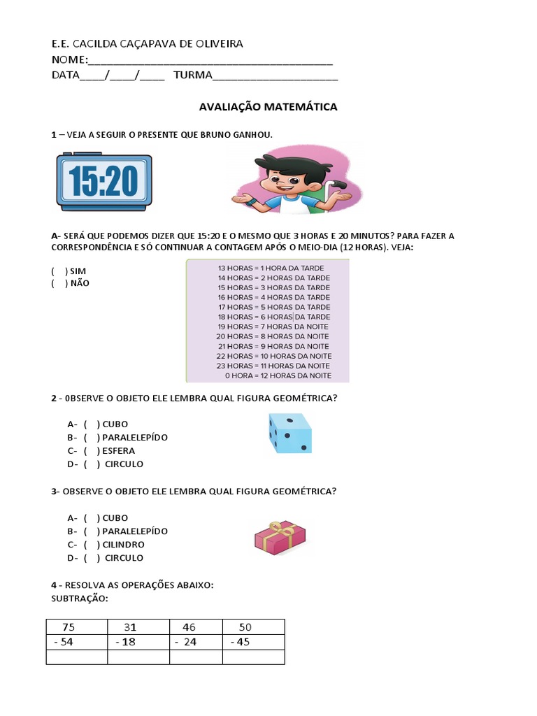 Avaliação Matemática 2 Ano 3 Bimestre Pdf