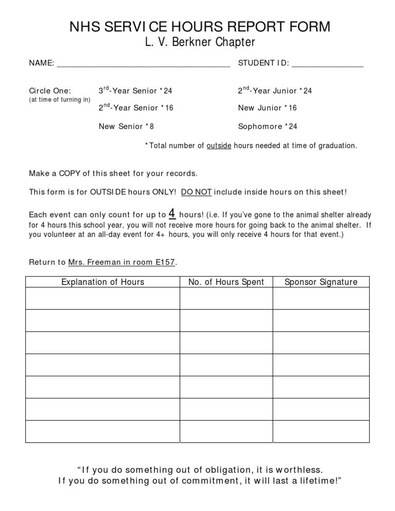 NHS Service Hours Report Form | PDF