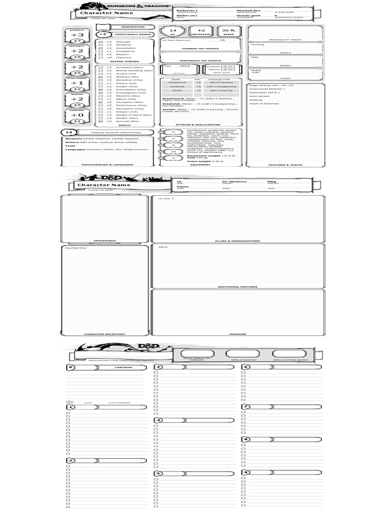 Character Sheet Dungeons & Dragons - D&D 5 | PDF | Fantasy Role Playing ...