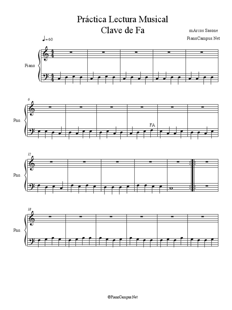 Ejercicios en Clave de Fa para Practicar Ubicar Las Notas Musicales en ...