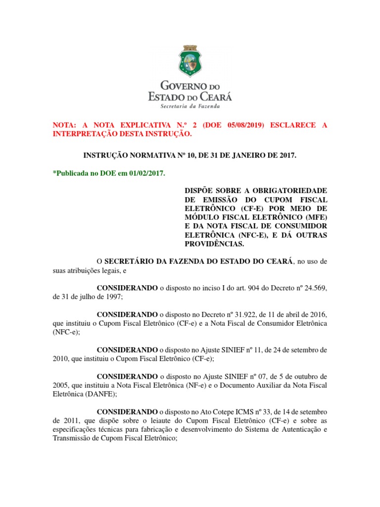 Cupom Fiscal Cfe Mfe Nfce - Obrigatoriedade Emissao | Download grátis ...