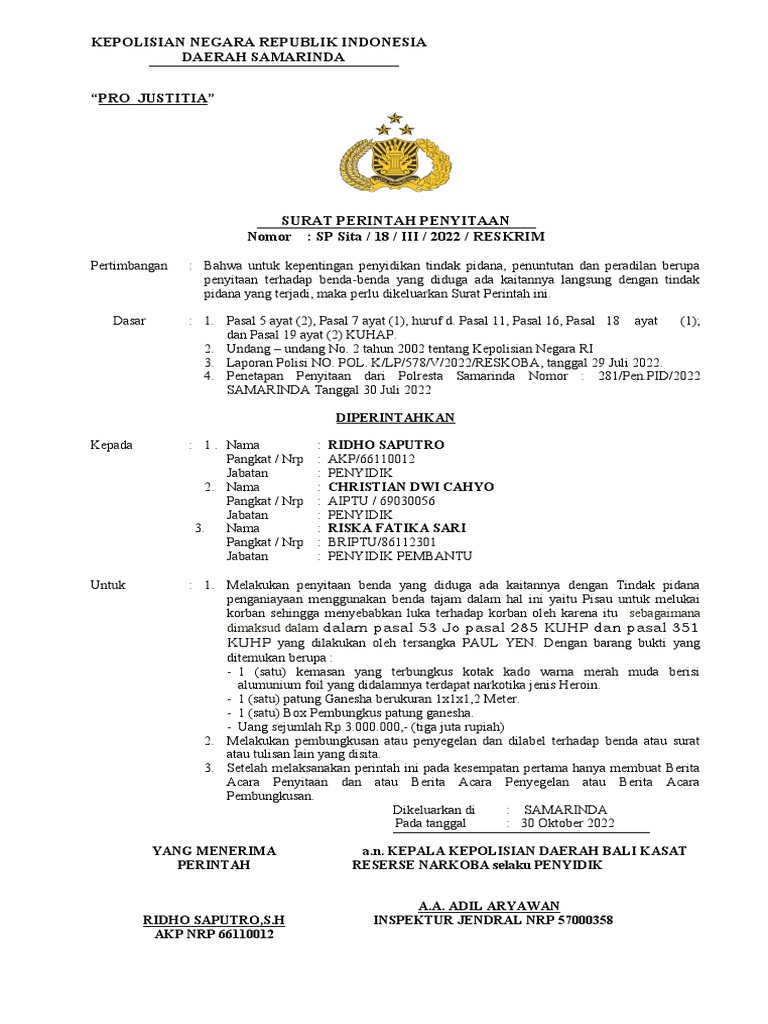 23 Surat Perintah Penyitaan | PDF